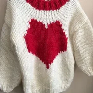 Handmade | Sweaters | Handmade Heart Sweater Chunky Knit Red Heart ...
